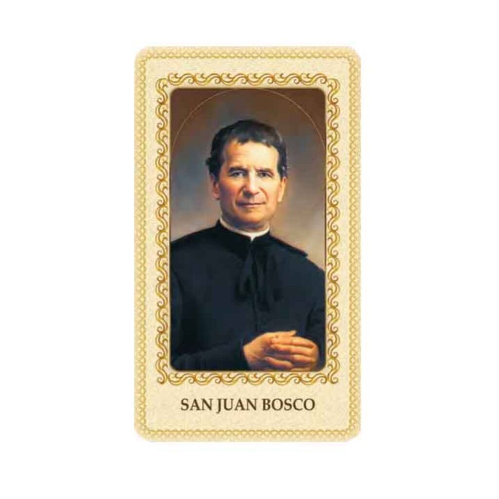 Estampa de San Juan Bosco plastificada con oracion – Estampería San José