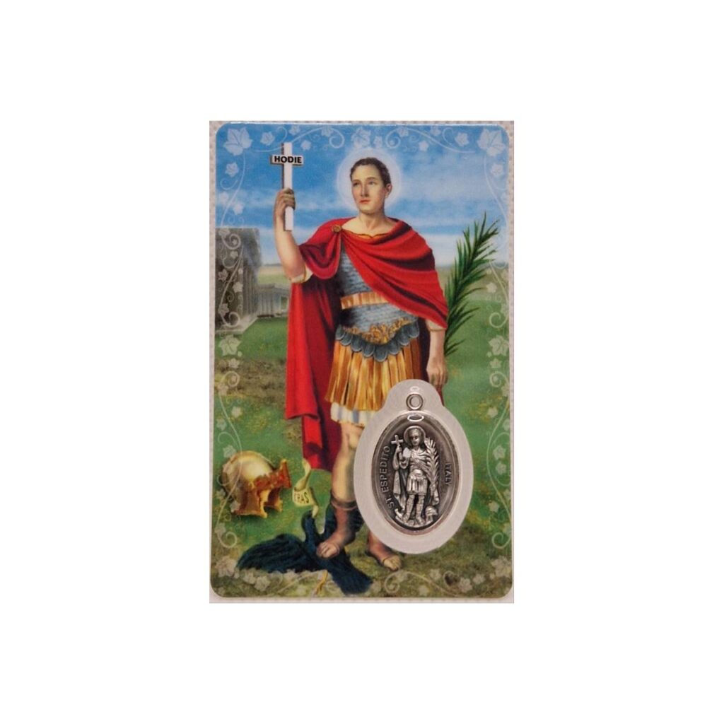 Estampa de San Expedito con medalla y oración – Estampería San José
