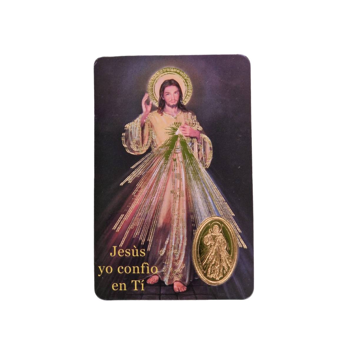 Estampa de Jesus de la Misericordia con medalla dorada y oracion ...